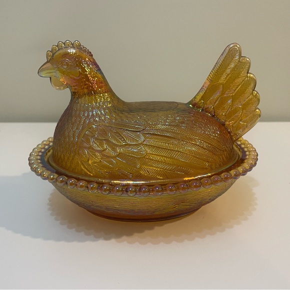Carnival | Other | Vintage Carnival Iridescent Amber Chicken On Nest ...